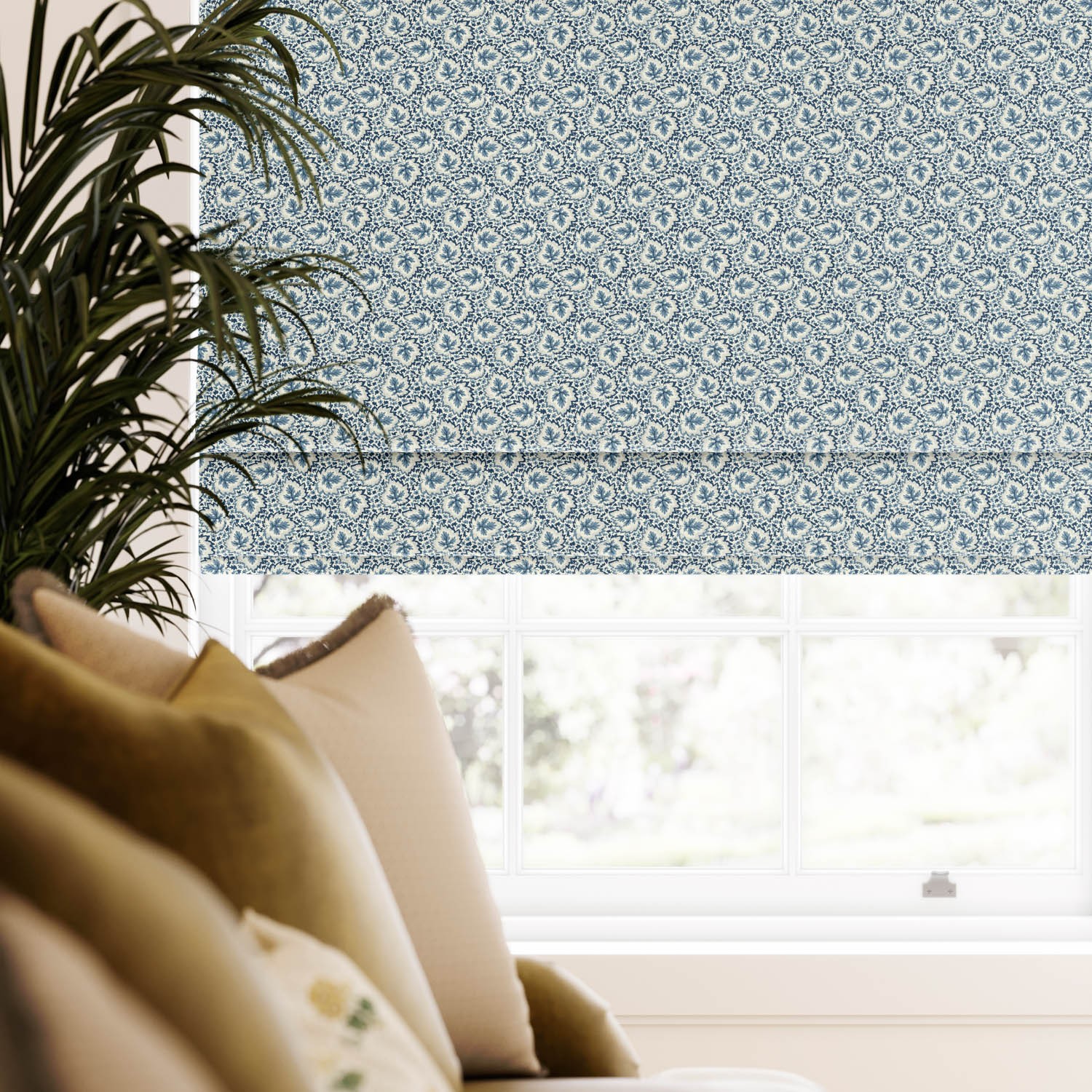 Acanthus Indigo Linen Mix Made to Measure Roman Blind | Warner House