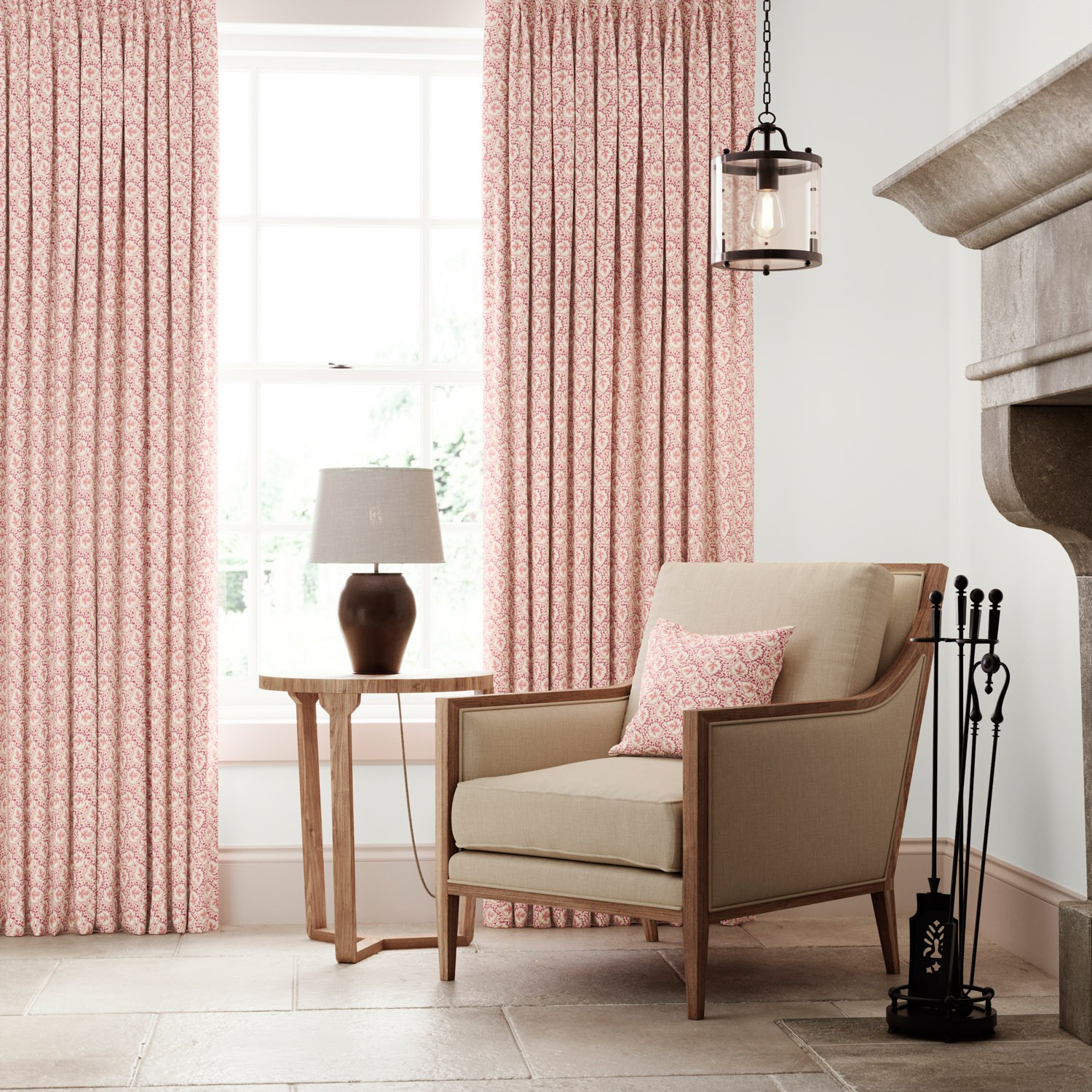 Acanthus Pink Linen Mix Fabric | Warner House