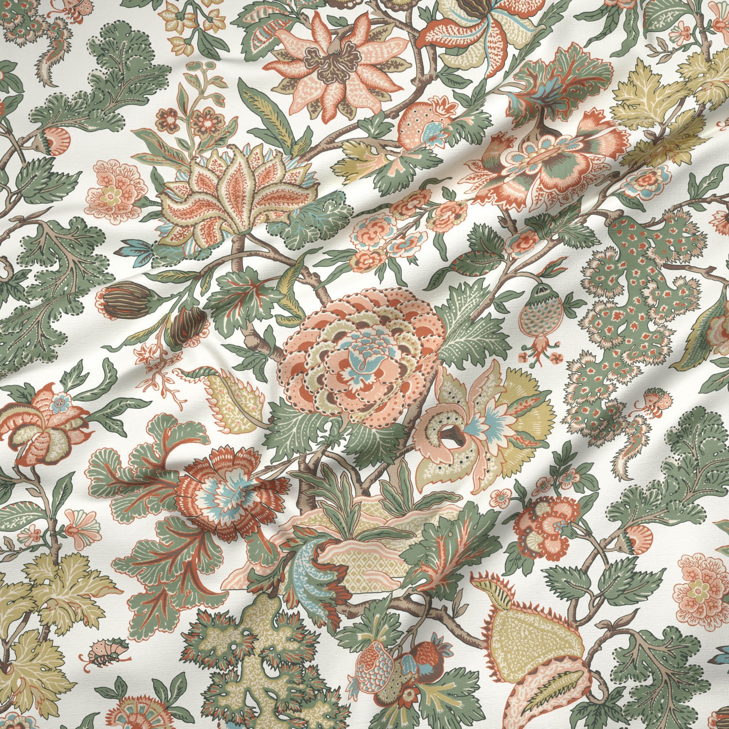 Fleurs Indienne Coral Linen Mix Fabric | Warner House