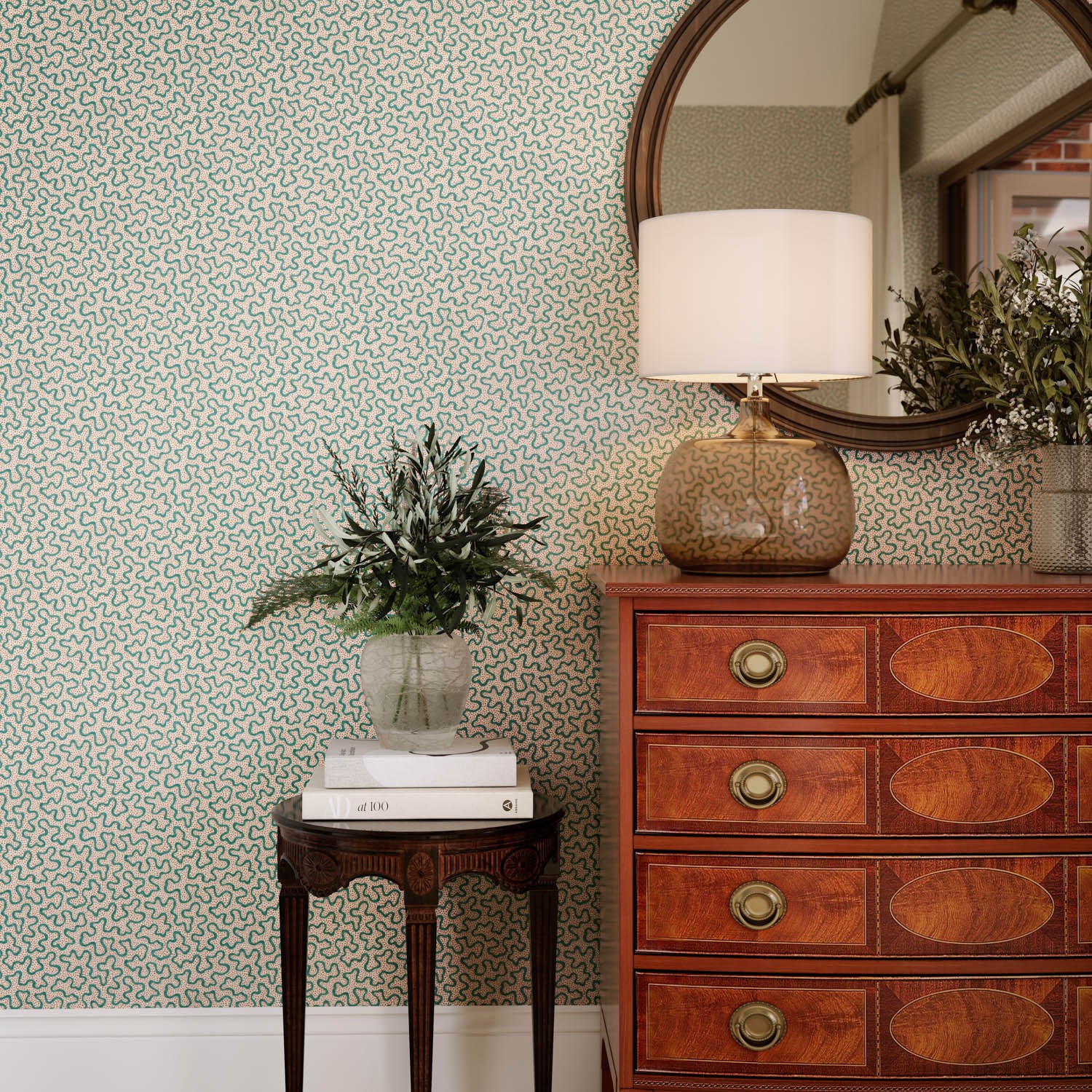 Meander Teal Wallpaper | Warner House