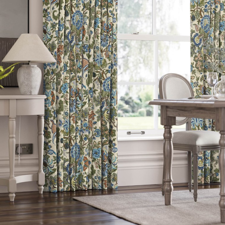 Fleurs Indienne Indigo Linen Mix Fabric | Warner House