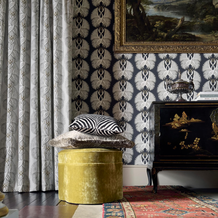 Cranes Stone Cotton Fabric | Warner House
